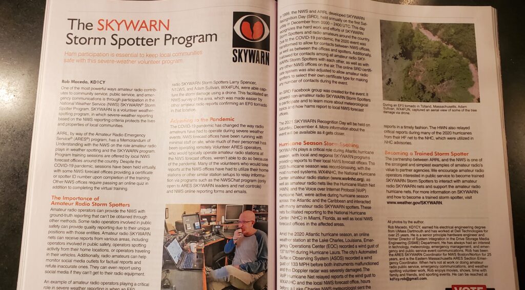 KD1CY: “The SKYWARN Storm Spotter Program” in September 2021 QST – Eastern Massachusetts ARRL